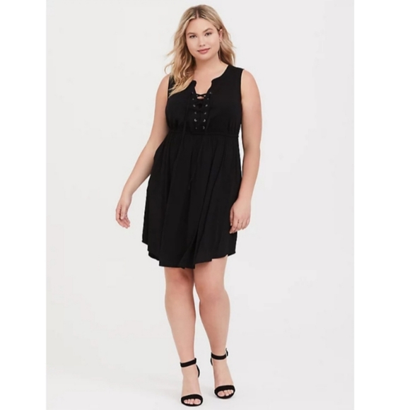 torrid | Dresses | Torrid Black Stretch Challis Laceup Dress | Poshmark
